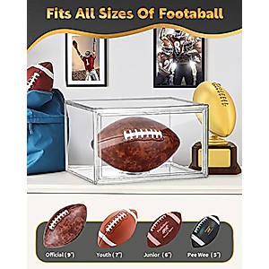 Football Display Case Full Size, Clear Acrylic Football Case Display Case with Magnetic Door and UV Protection, Professional Grade Stackable Football Display Box - 1 Pack