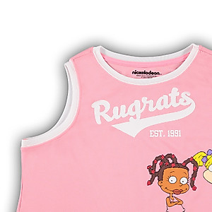 Ladies Rugrats 90's Fashion Shirt - Rugrats Angelica and Reptar Mesh Tank Top (Pink White, Large)