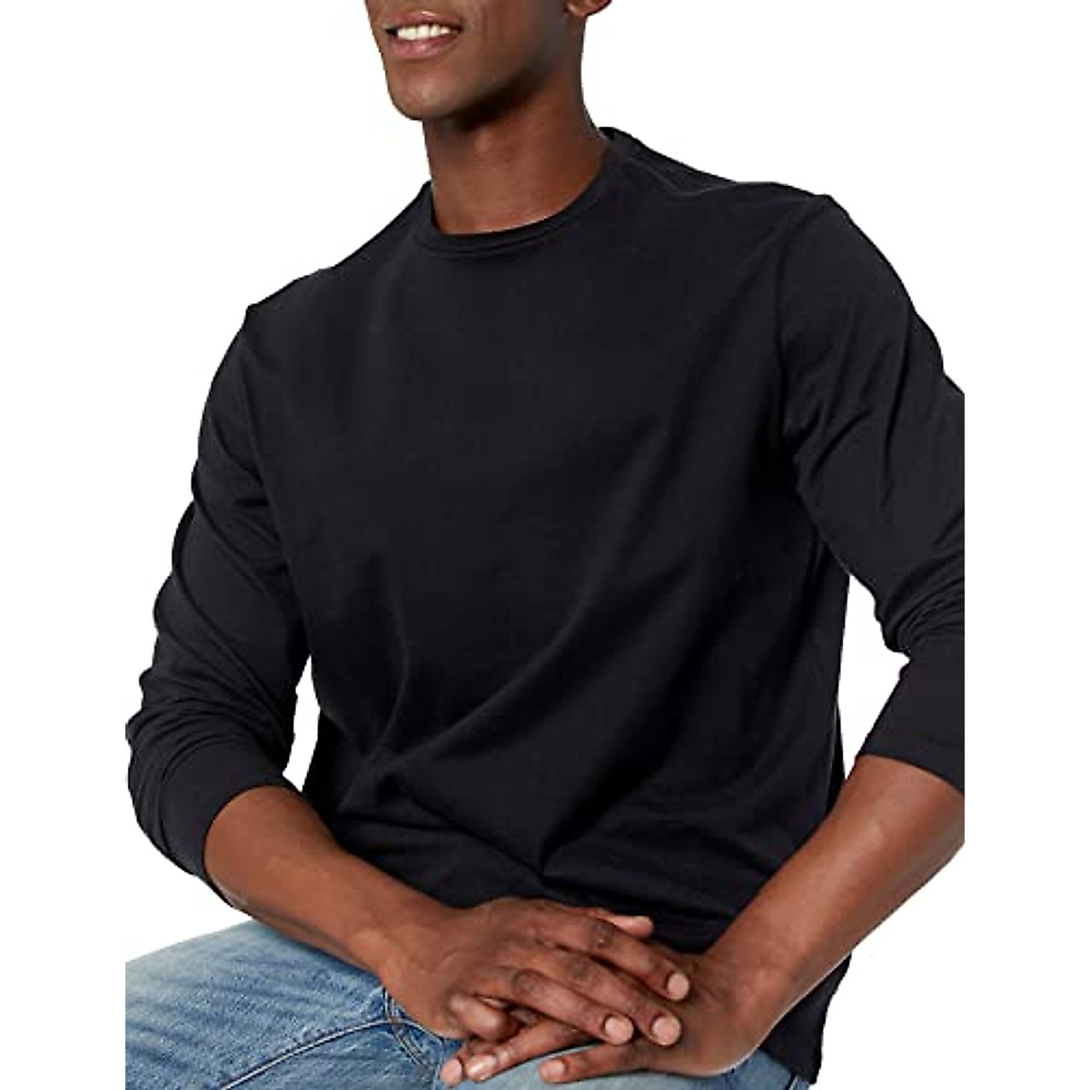 Amazon Essentials Men's Regular-Fit Crewneck T-Shirts, Long-Sleeve, Black, Size Large, No Pocket