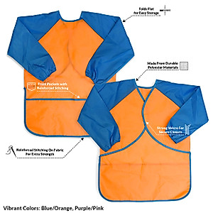 Smocks For Kids - 2 Pack Kids Smock, Toddler Smock, Water Resistant Washable Eco Friendly Long Sleeve Painting Aprons with Pockets for Arts, Crafts, Painting, School, Projects, DIY, Children Ages 2 -7