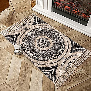 Ailsan Boho Bathroom Rugs 2' x 3', Cotton Tufted Mandala Rug Machine Washable Farmhouse Rug Hand-Woven Small Area Rug with Tassels, Soft Indoor Floor Mats for Entryway Kitchen Bedroom