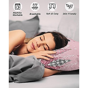 Pink Snowman Pillowcases Standard Size Christmas Pillow Covers Set of 2, Soft Snowflake Winter Throw Pillow Case with Envelope Closure Xmas Tree Decorative Bed Pillow Shams for Bedroom Sofa Couch