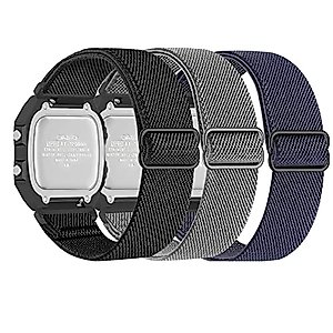 Huadea 18mm Stretchy Nylon Watch Band Compatible with Casio AE-1200 AE-1100 AE-1000 W-218H F-108 MRW-200H, Quick Release Breathable Elastic Strap Replacement for Men Women (3 Pack)