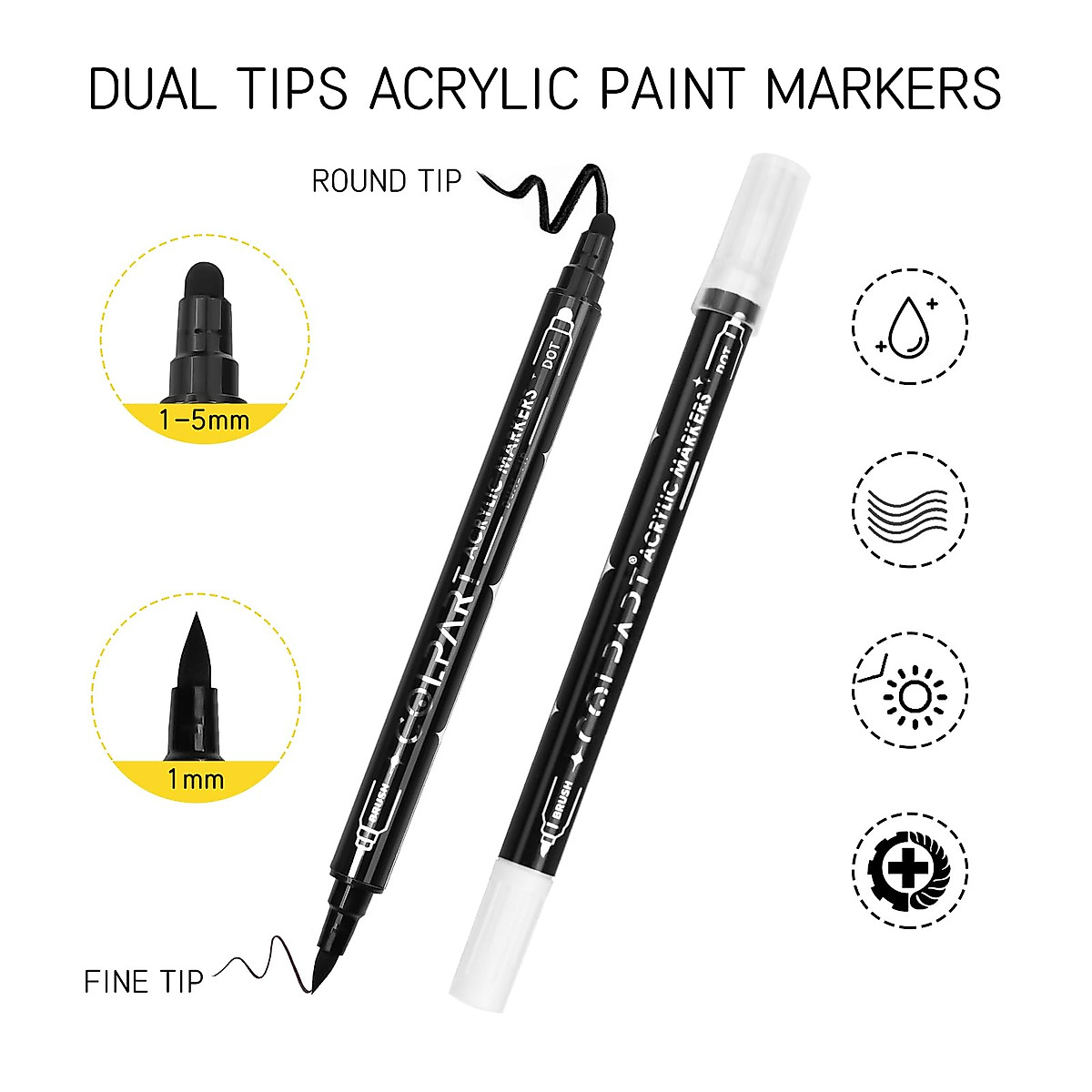 YullTaiy Dual Tip Acrylic Paint Pens Markers, 8 Pack Black White Silver Gold Paint Pens for Wood, Canvas, Stone, Rock Painting, Glass, Ceramic Surfaces, DIY Art Supplies (4 color)