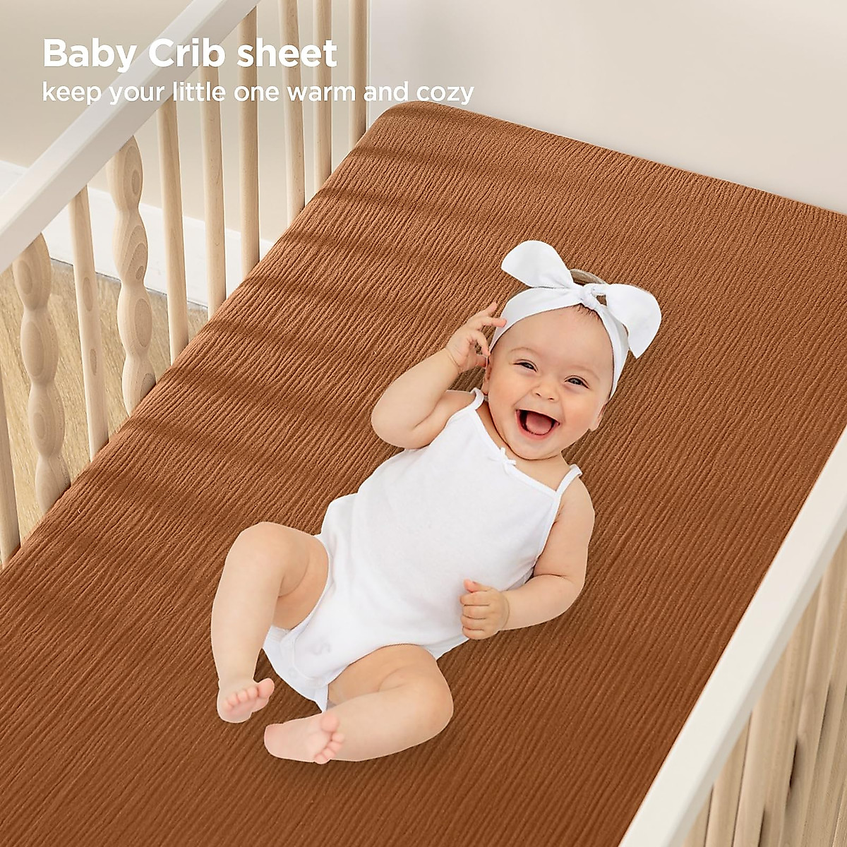 UBBCARE Muslin Crib Sheets for Boys and Girls, 28 X 52 Inches Cotton Fitted Baby Crib Sheet for Standard Crib and Toddler Mattresses, Ultra-Soft and Hypoallergenic Neutral Nursery Sheets - Brown