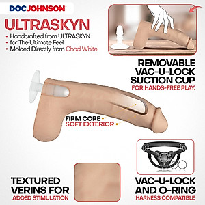 Doc Johnson Signature Series - Chad White - 8.5 Inch Realistic ULTRASKYN Dildo with Removable Vac-U-Lock Suction Cup - F-Machine & Harness Compatible, for Adults Only, Vanilla