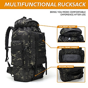 HongXingHai 70L/100L Hiking Camping Backpack MOLLE Rucksack Waterproof Daypack for Traveling (Black CP)