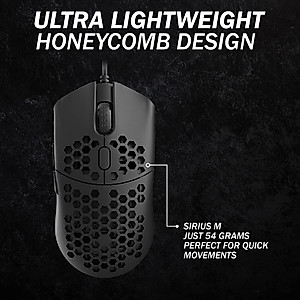 HK Gaming Sirius M Ultra Lightweight Honeycomb Shell Gaming Mouse | 54 Grams | 12000 cpi | USB Wired | 6 programmable Buttons | On-Board Memory | Anti Slip Grips | Sirius-M 12000cpi Black