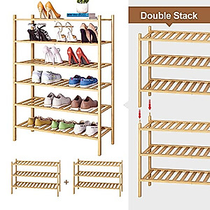 FILWH Bamboo Shoe Rack Stackable Shoe Shelf Storage Organizer for Unit Entryway Hallway and Closet Sturdy Freestanding Shoe Shelf Natural (3 Tier)