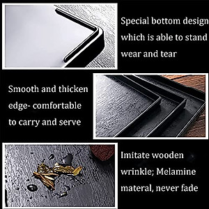 Plastic Serving Tray for Food 3Pcs Melamine Tray Platter with Wooden Wrinkle Black Rectangular Serving Board for Tea/Coffee/Fruit/Bread/Cake/Pastries/Cookie Tray for Home Wedding Kitchen Countertop