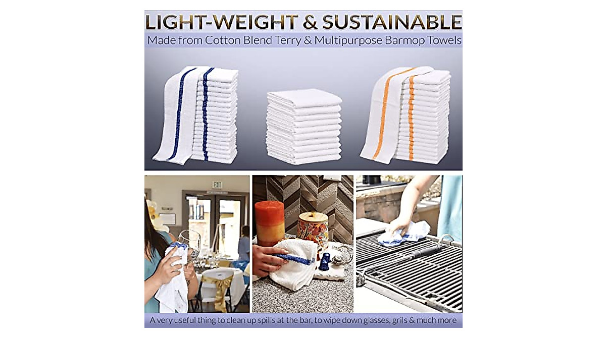 12 PC Cotton Blend White Restaurant & Kitchen Towels - Durable & Absorbent
