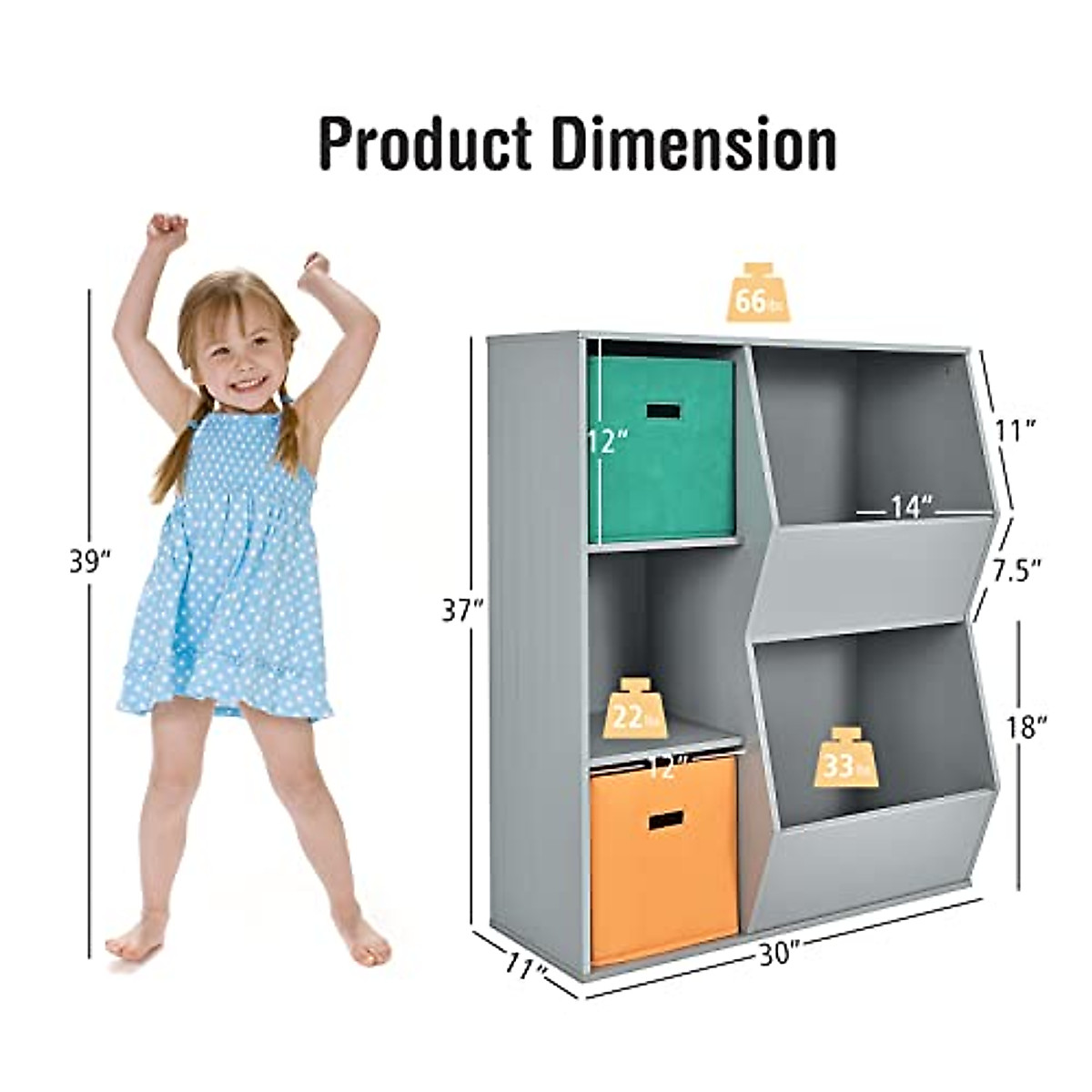 GLOBALWAY 5 Cubbies Kids Toy Storage Organizer Bookcases, Cabinets & Shelves, Grey