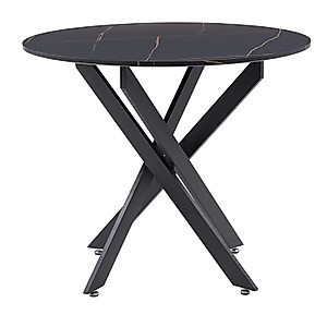 CorLiving Lennox Black Iron Metal Leg Trestle Dining Table with Marbled Top