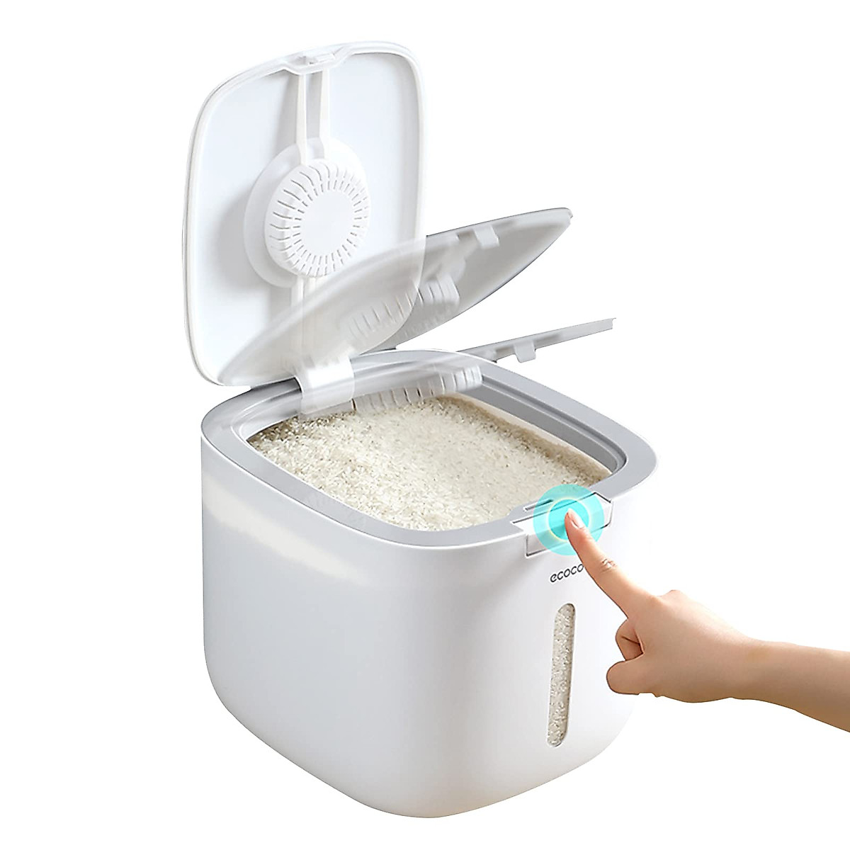 Benshukam Rice Storage Container, Food Container, Dry Food Storage, Pet Food Dispenser, 20 Lbs/ 320oz Large Storage Bin with Lid, for Grain Cereal Soybean Corn, Cat Food, Coffee, Flour (Grey)