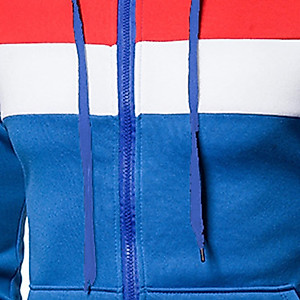 Maiyifu-GJ Men Zip Up Color Block Hoodies Blend Fleece Long Sleeve Sweatshirt with Kanga Pockets Zip Front Slim Hooded Hoodie (Blue,Large)