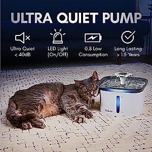 Veken 95oz/2.8L Pet Fountain, Automatic Cat Water Fountain Dog Water Dispenser with Smart Pump for Cats, Dogs, Multiple Pets (Grey, Plastic)