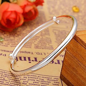 Sterling Silver Bangle Bracelets for Women,Fashion Jewelry Simple Adjustable 925 Silver Cuff Bangles for Women Mom Wife Valentine Mothers Day Gift