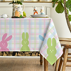 Horaldaily Easter Tablecloth 60x84 Inch, Spring Bunny Happy Easter Table Cover for Party Picnic Dinner Decor