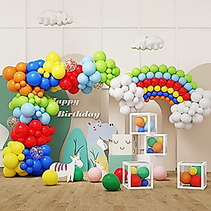 RUBFAC Rainbow Balloons Garland Arch Kit, 129pcs 12 Assorted Color Balloons Colorful Party Balloons for Birthday Party Baby Shower Decoration