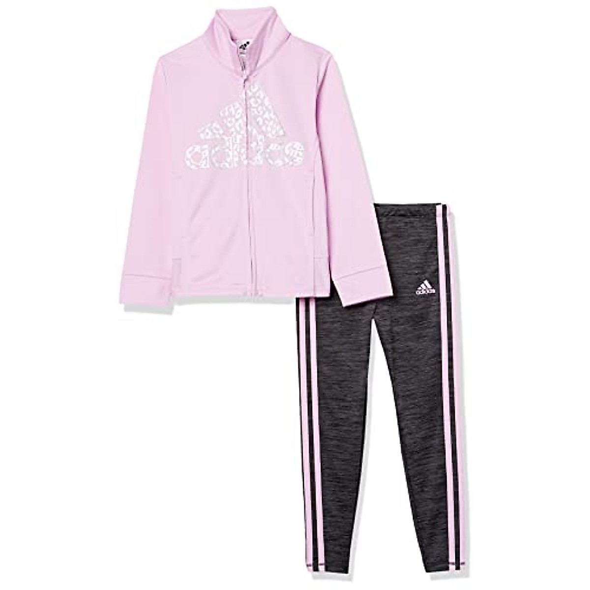 adidas Girls' Zip Front Peplum Jacket and Mélange Tights Set, Clear Lilac, 6