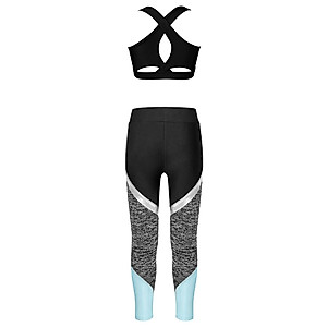 TiaoBug Kids Girls Crop Tops and Athletic Leggings 2 Pieces Activewear Set Leopard Print Gym Yoga Workout Outfits Black&Light Blue E 12