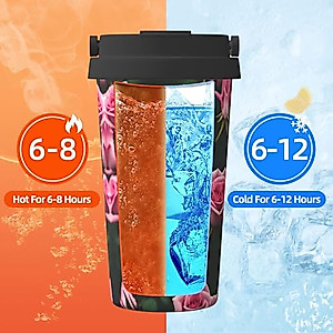 WANGXUEE Red Rose Flowers Print 500ml Stainless Steel Travel Tumbler Double Wall Vacuum Insulated Coffee Mug