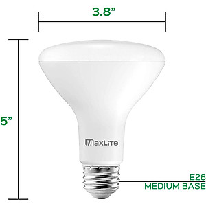 MaxLite LED BR Reflector LAMP 8W BR30 DIM 2700K 4PK - White (8BR30D27/4P/WS)