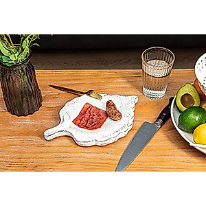 HAWOO White Decorative Tray Leaf Design Wooden Serving Tray Platter Crafts, Food Tray for Dining Kitchen, Living Room, Size 11.25'' X 7''