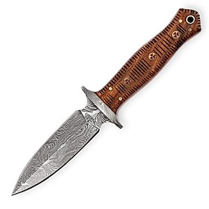 Perkin Handmade Knife Damascus Steel Hunting Knife With Leather Sheath