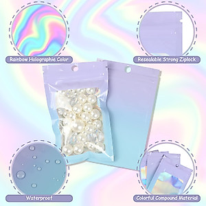 120 PCS Smell Proof Mylar Bags Resealable Odor Proof Bags Holographic Packaging Pouch Bag with Clear Window for Food Storage Jewelry Candy Electronics Storage, 4 Sizes