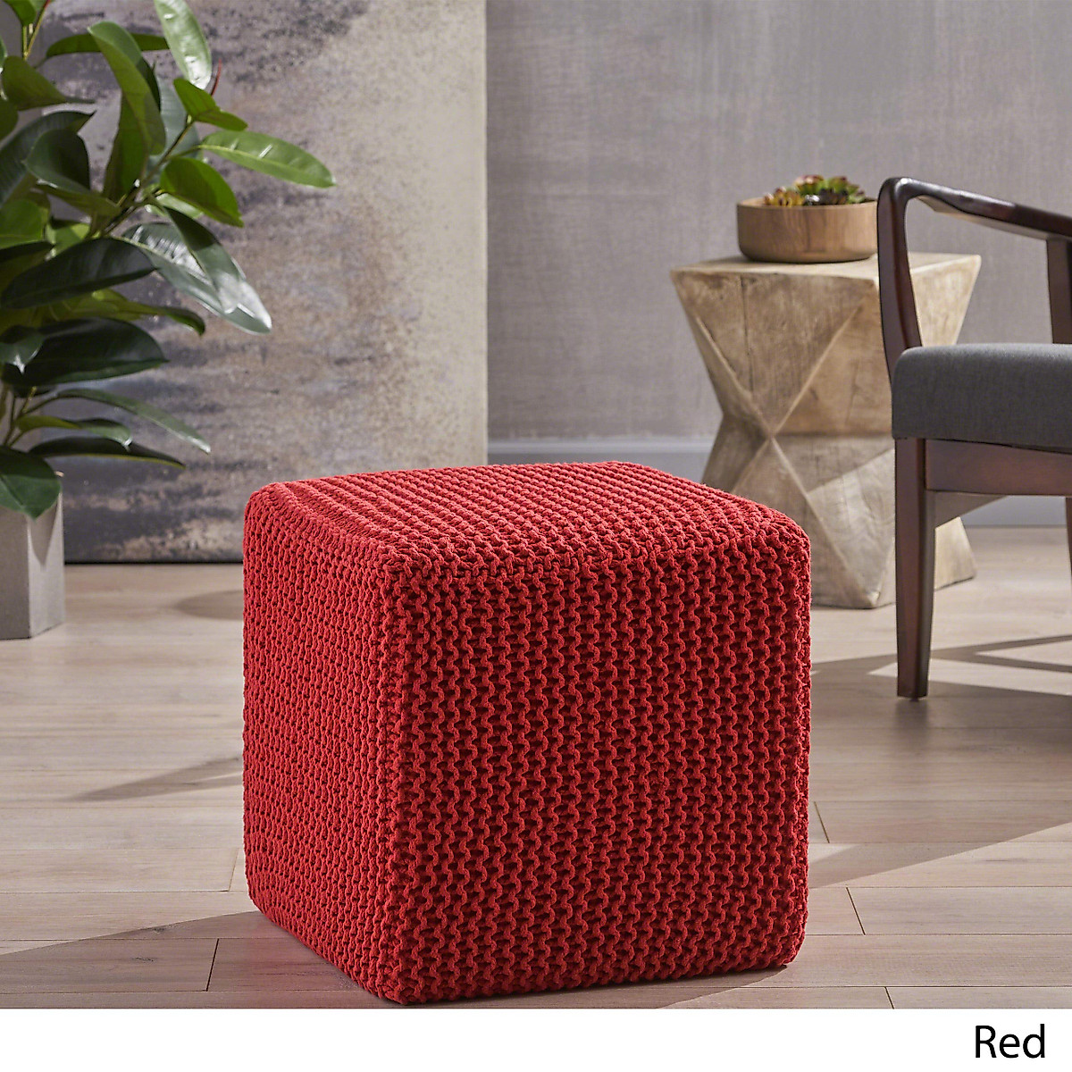 Christopher Knight Home Scott Knitted Foot Stool, Gray, Red