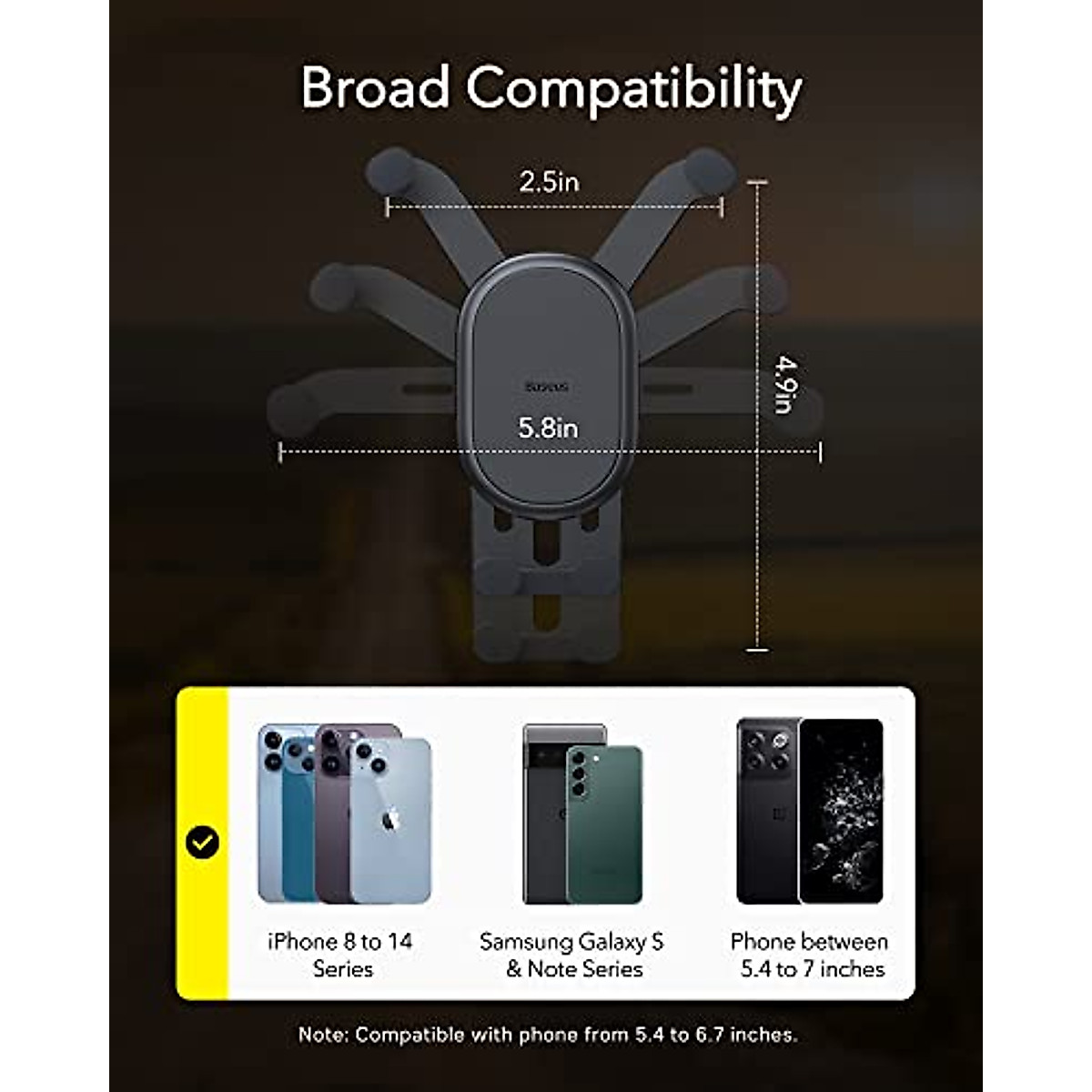 Wireless Car Charger, Baseus 15W Fast Charging Phone Mount for Car Vent, Car Phone Holder with Enlarged Charging Coil for iPhone 14 13 12 11 10 8 Pro Max Xs, Samsung Galaxy S&Note Series Google LG etc