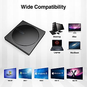 VersionTECH. External CD DVD Drive, USB 3.0 Type C Ultra-Slim Superdrive Optical Burner Writer Player CD DVD +/- RW, Compatible with Windows 10 8 7 XP Vista Mac OS System for Mac Pro Air iMac Laptop