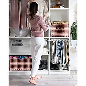 Country Star Storage Basket Waterproof Cube Storage Bin Organizer with Handles, Farmhouse Red Buffalo Plaid Rustic Collapsible Storage Cubes Bins for Clothes Books Toys 15"x11"x9.5"