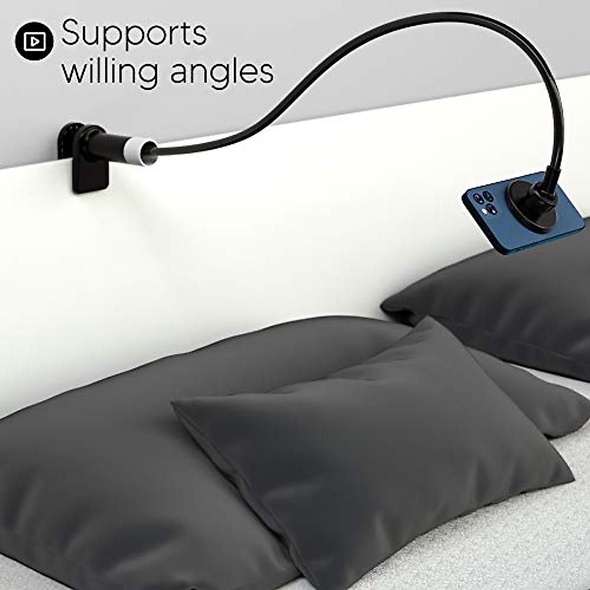 TALK WORKS Gooseneck Clip Mount Compatible w/iPhone 13/13 Pro/13 Pro Max/Mini, 14/14 Plus/14 Pro/14 Pro Max, 12, MagSafe Phone Cases - Magnetic Holder Stand Tabletop Clamp (Black)