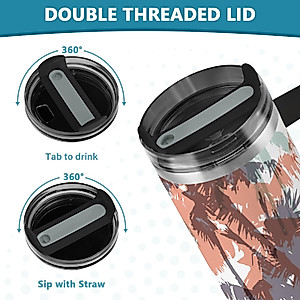 Yasala Car Tumbler with Handle Palm Tree Watercolor Travel Mug Coffee Cup Insulated Beverage Container Mega Cup for Hot Cold Drinking Thermos Water Bottle Cupholder Friendly 40 oz