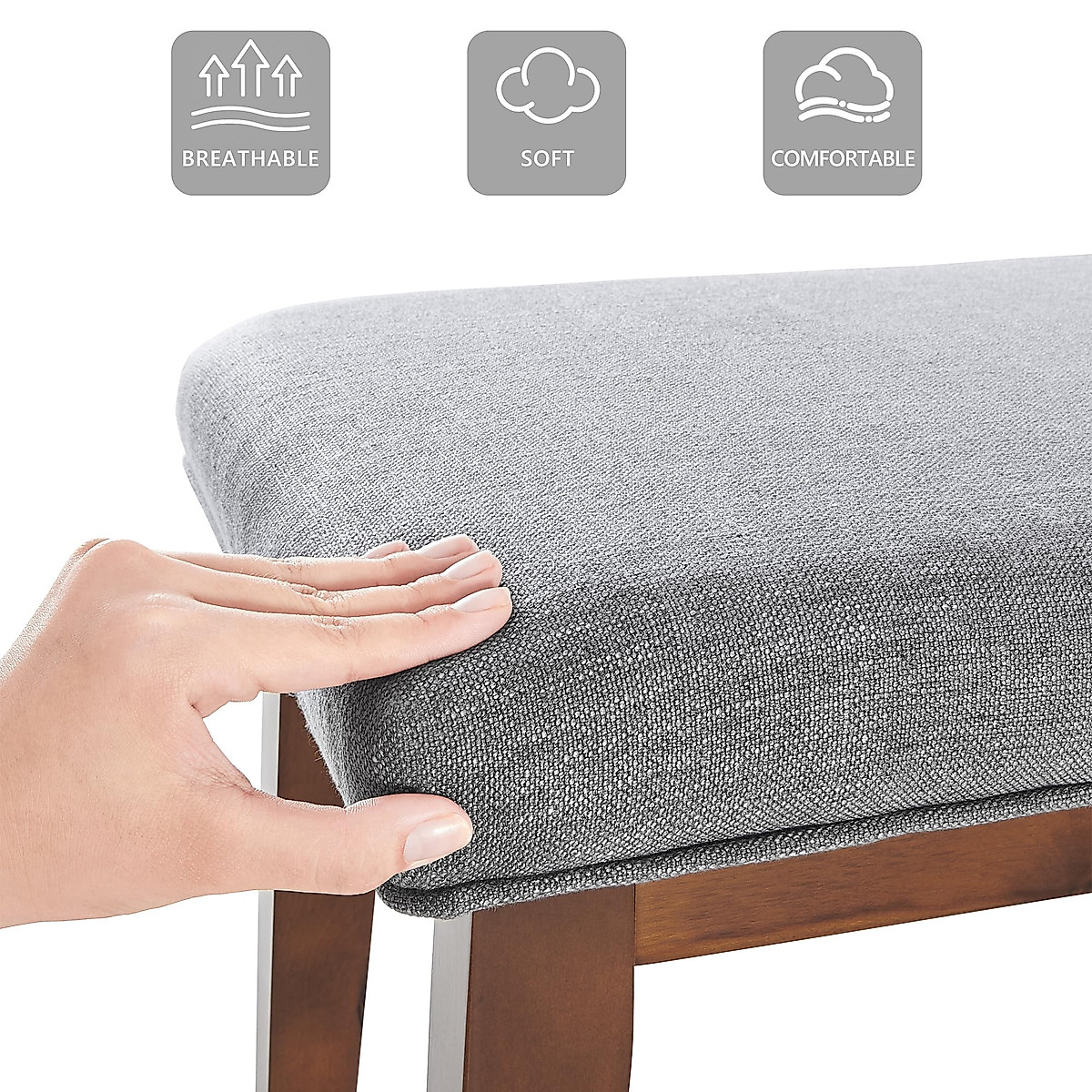 kinmars Upholstered Bench for Bedroom End of Bed,42.5-inch Entryway Bench for Living Room,Dining Bench with Padded Seat and Solid Wood Leg for Kitchen Bedroom,Indoor and Hallway (Bench, Grey)