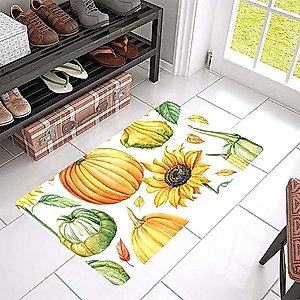 susiyo Doormat 30"x18" Pumpkins and Sunflowers Autumn Non-Slip Indoor Entryway Door Mat (Rubber Backing)