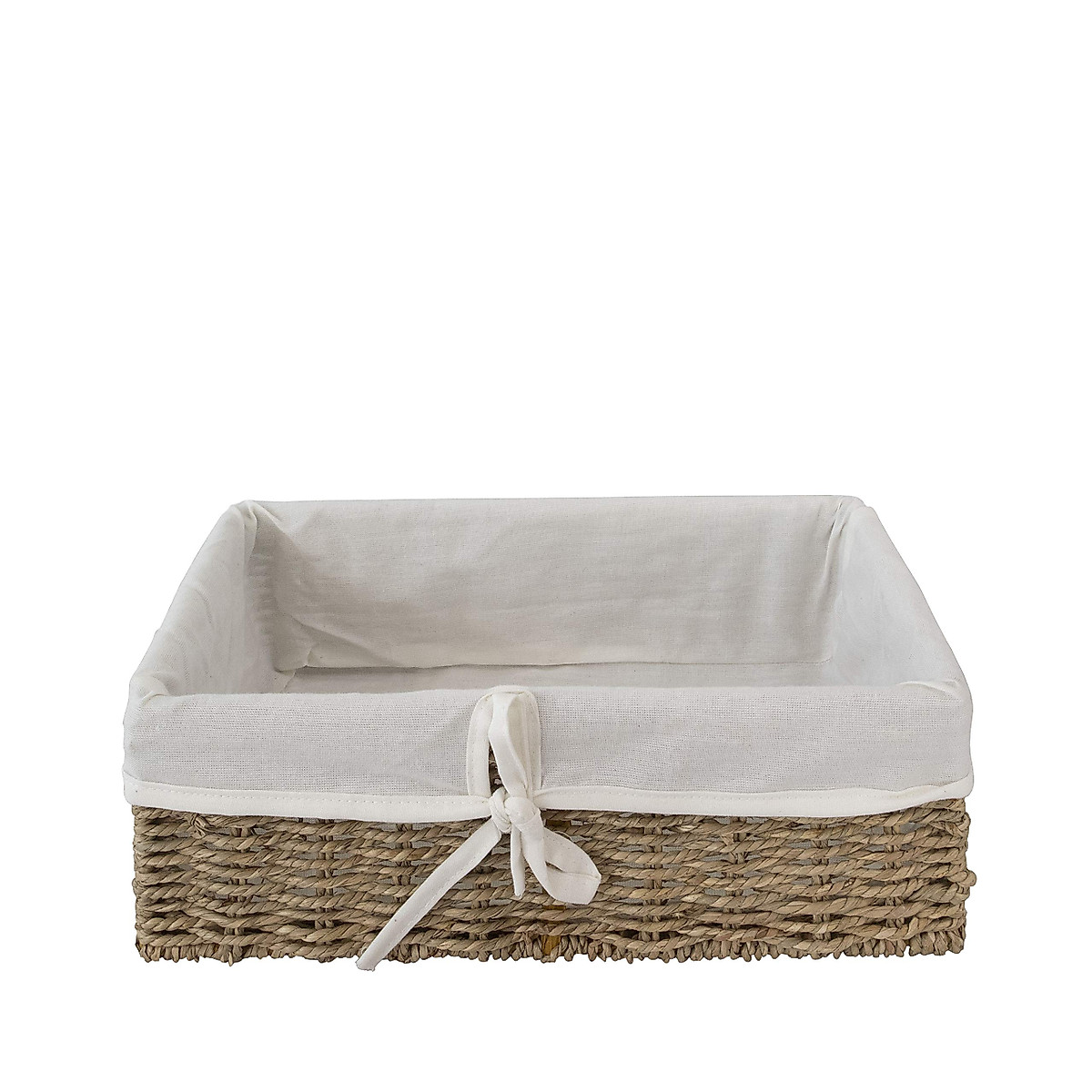 Natural Wicker Woven Storage Basket with Liner, Decorative Baskets and Bathroom Organizer for Living Room, Bathroom, Closet Organizer and Bath Beauty Products Organizer (Seagrass)