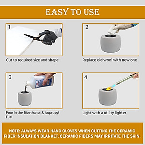 2 Pcs Ceramic Wool to Extend Burn Time – Ceramic Wool Wick Sponge Ceramic Fiber Insulation for Portable Tabletop Fire pits, Small Fireplaces, Bioethanol Fireplaces – 24” x 12” x 1” (Thick)