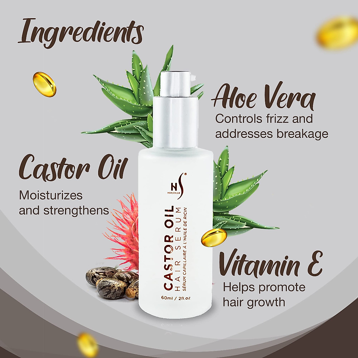 HerStyler Castor Oil Hair Serum - Vitamin E Infused, Heat Protectant, Thickening Formula for Hair Growth and Shine