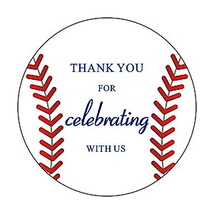 2" Round 50 Pack of Baseball Label Stickers Baseball Thank You Party Sticker Labels for Birthday Party Baby Shower Party Favor Decoration