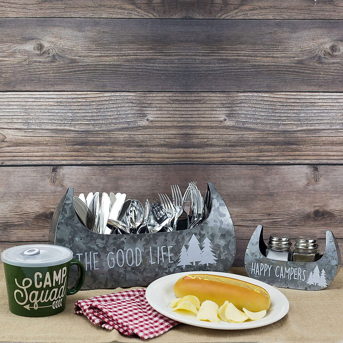 Boston Warehouse 55169 Canoe Shaped Galvanized Metal Flatware Caddy, 14 Inch, The Good Life