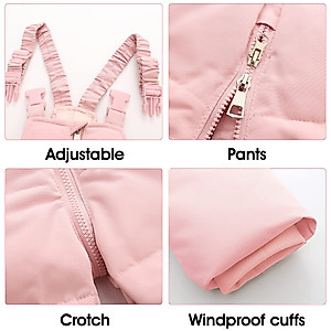Toddler Girl Snowsuit 2Pcs Kids Down Jacket Winter Hooded Coat +Snow Bib Pants Kids Windproof Skiing Suit (3T/4T,Pink)