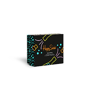 Happy Socks Pop Champagne Party Sock - for Men and Women, Made with Sustainable Cotton- Black and Neon- Size 10-13 (2-Pack with Gift Box)