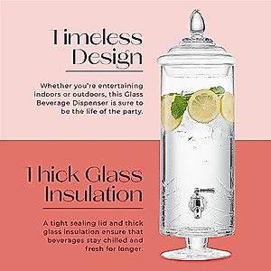 Fifth Avenue Crystal Beverage Dispenser for Countertop - 1 Gallon Large Glass Drink Dispenser w/Spigot & Lid - Party Drink Dispenser for Sweet Tea Lemonade Punch Water, Juice Dispensers for Parties