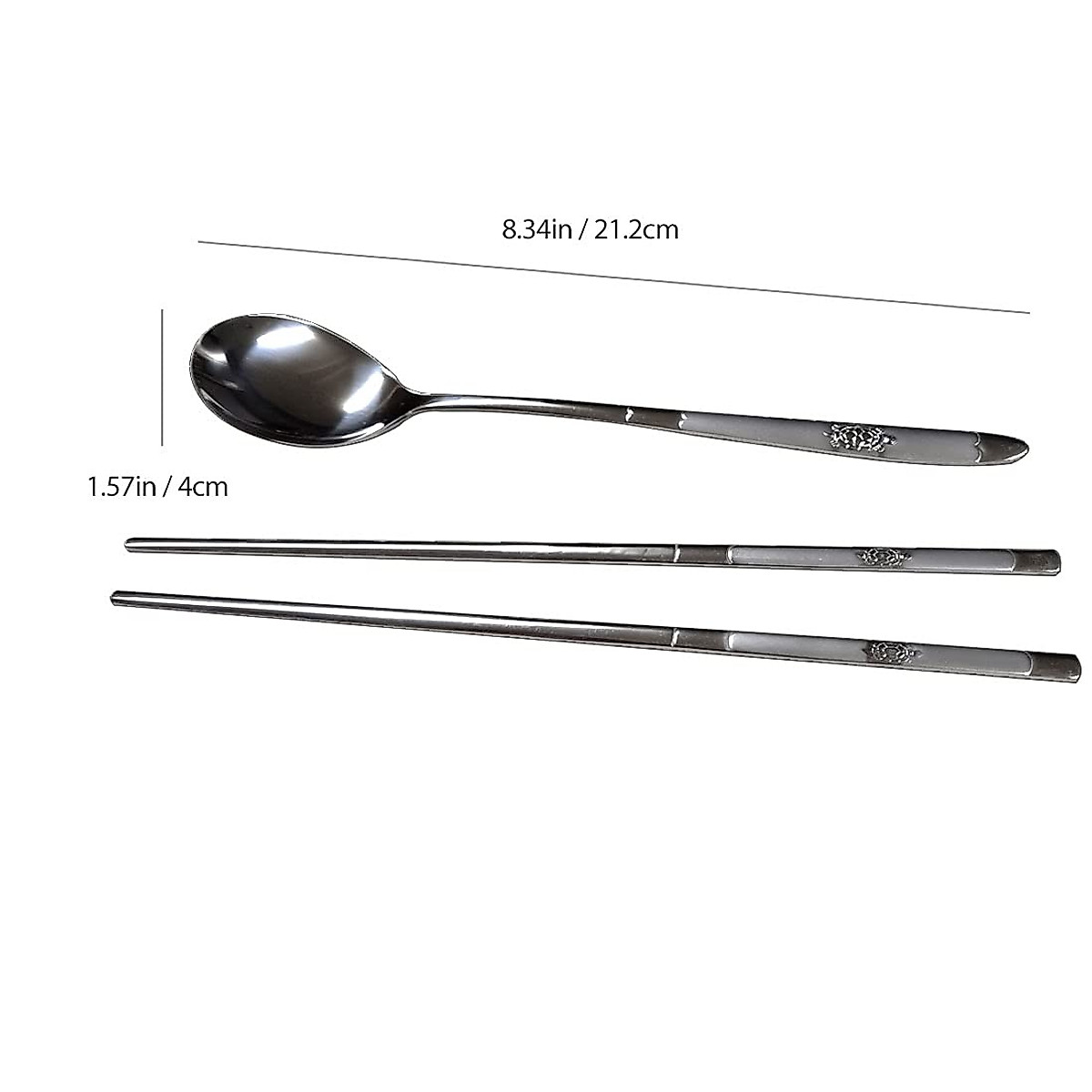 GARASANI Korean Traditional Cutlery Stainless Steel Spoons and Chopsticks Set (Silver Turtle)