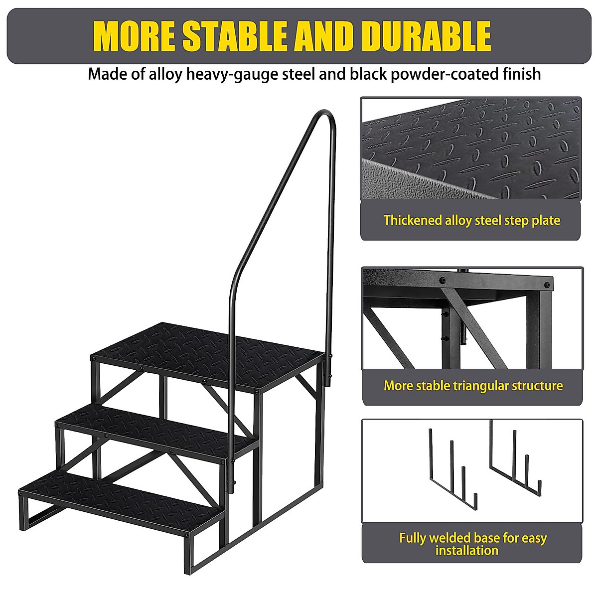 Pool Ladder, 3 Step Outdoor Steps 660 LBS Load Capacity, Portable RV Steps with Handrail and Non-Slip Platform, Mobile Home Steps Camper Accessories as Gifts for Campers and RV Travelers (3 Step)