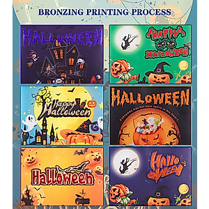 6PCS Halloween Bronzing Trick or Treat Bags, Halloween Tote Bags with Handles, Metallic Printing Halloween Treat Bags, Reusable Non-Woven Gift Bags for Gifts Wrapping, Halloween Party Supplies