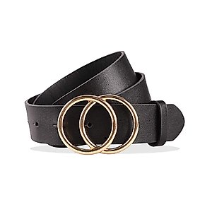 Patrica Fiore Fashion Leather Belt For Women - Design in Italy Double Buckle Belt Leather(M), Black